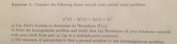 Solved Consider The Following Linear Second Order Initial 2348