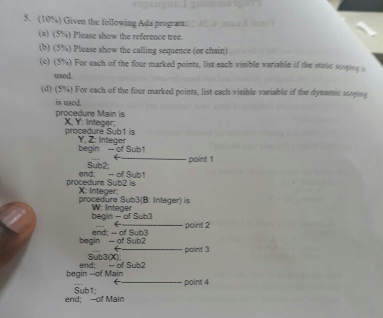 Solved 5" (10%) Given the following Ada program: (a) ( 5%) | Chegg.com