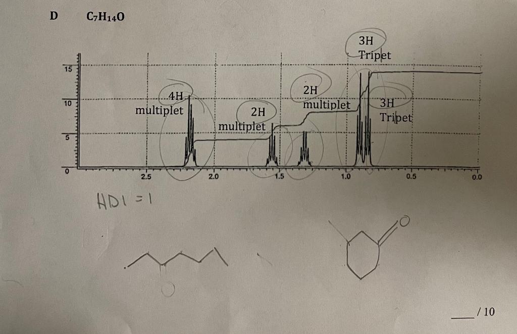 Solved D C7H140 3H Tripet 15 .. 2H multiplet 4H multiplet 10 | Chegg.com