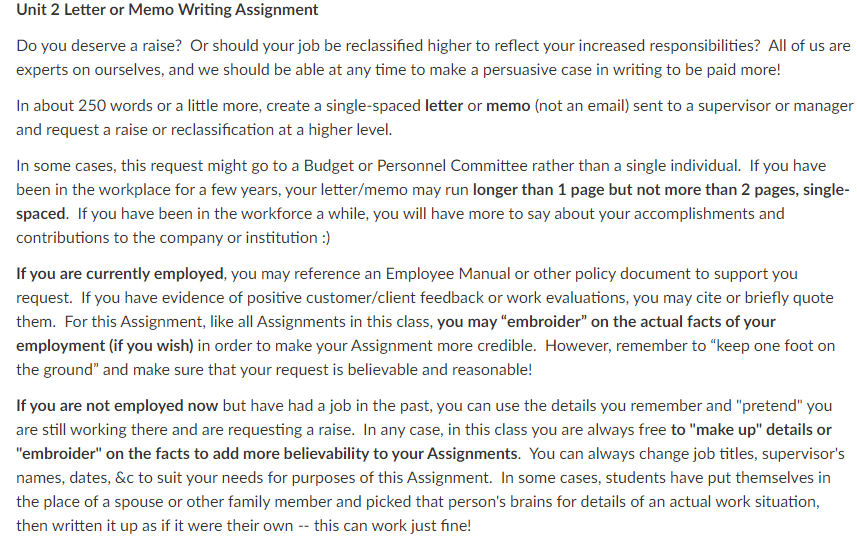 Unit 2 Letter or Memo Writing Assignment Do you | Chegg.com