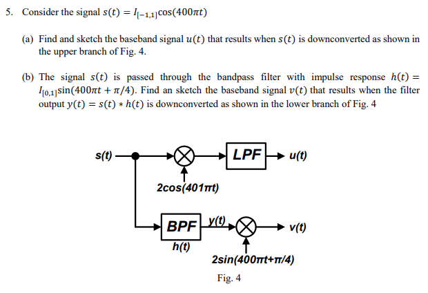Solved Consider the signal s(t)=I[−1,1]cos(400πt) (a) Find | Chegg.com