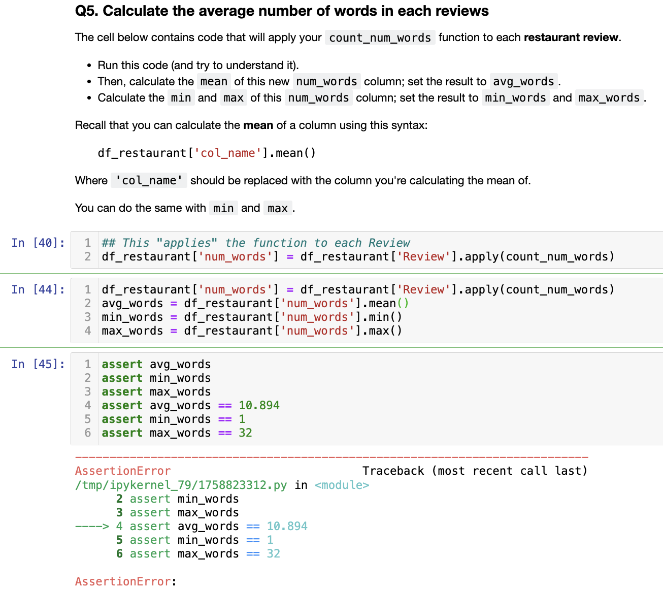 Solved Q5. Calculate the average number of words in each | Chegg.com