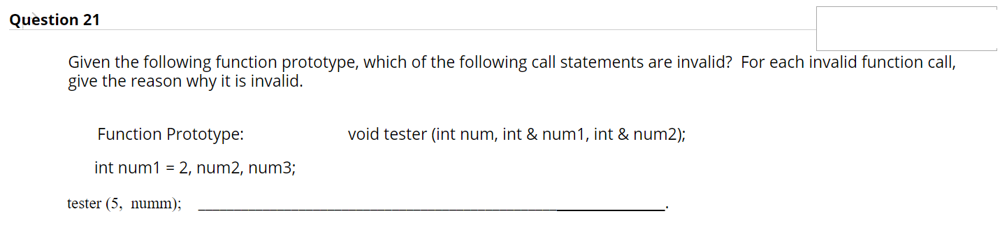Solved Question 21 Given the following function prototype, | Chegg.com