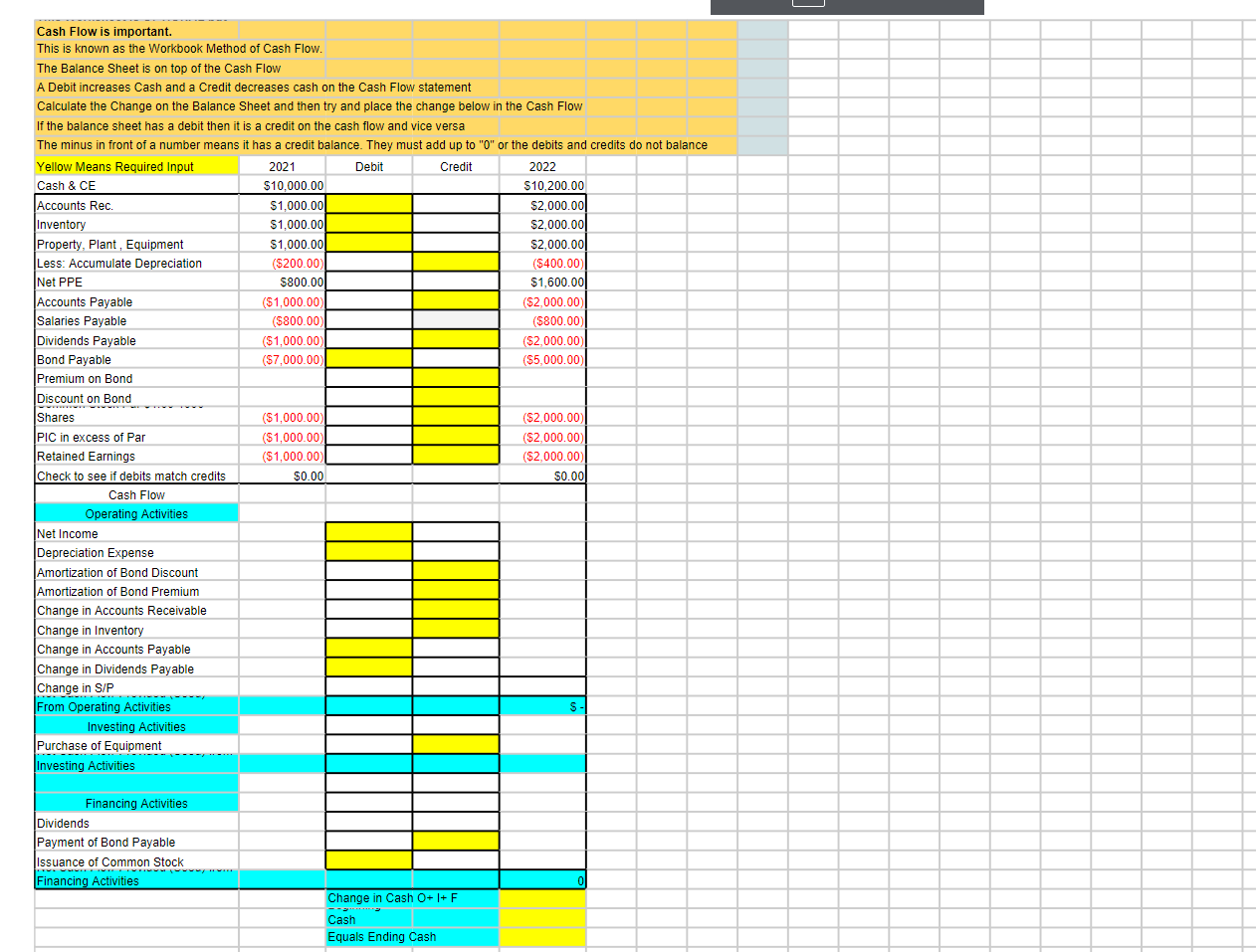 Cash Flow is important. This is known as the Workbook | Chegg.com