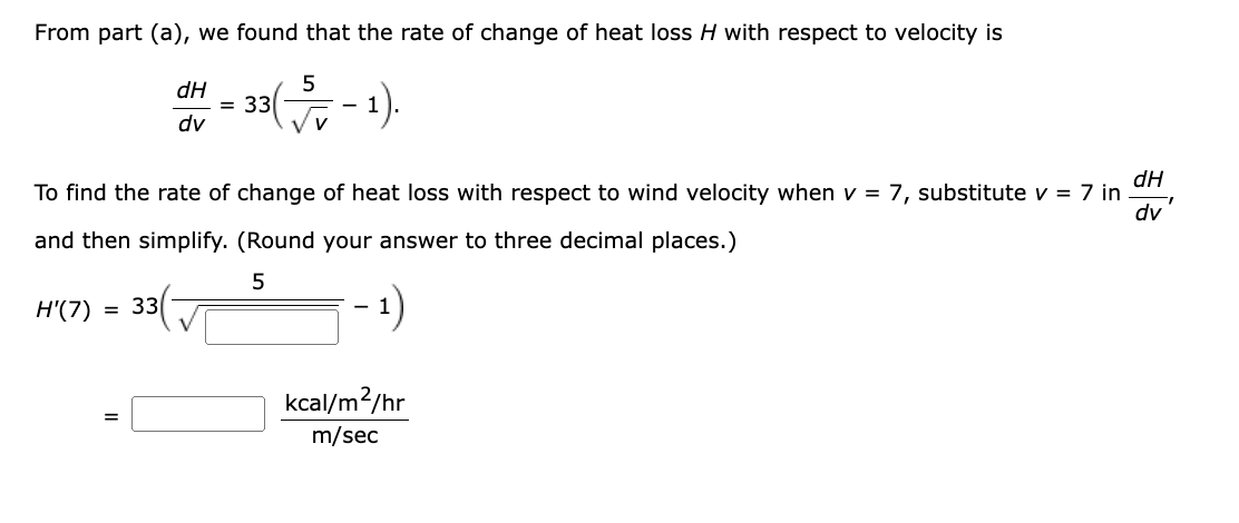 Solved H=33(10v−v+10.45) where v is the wind speed (in | Chegg.com