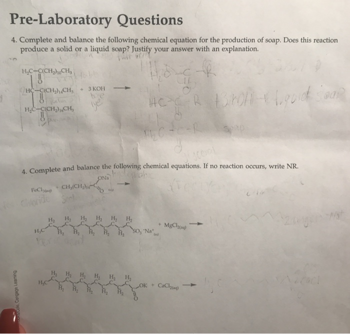 Solved Pre-Laboratory Questions 4. Complete and balance the | Chegg.com