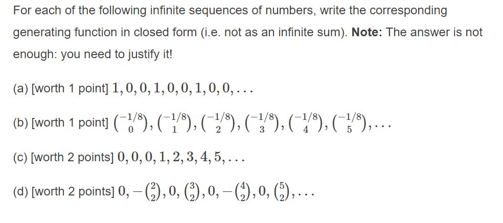 Solved For each of the following infinite sequences of | Chegg.com