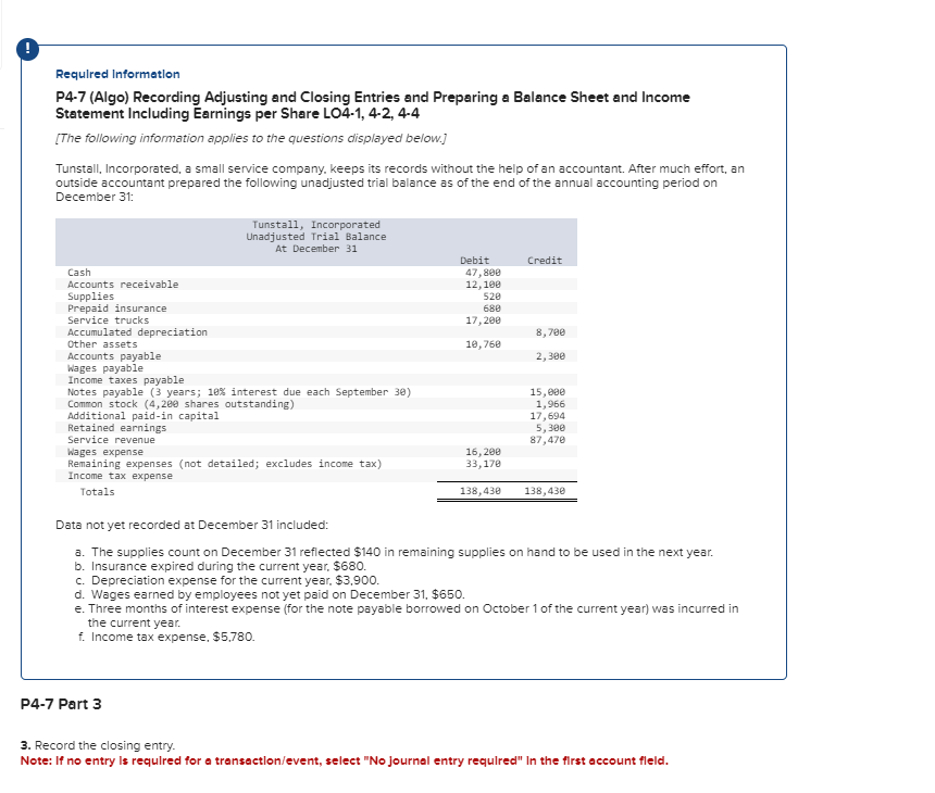 [Solved]: P4-7 (Algo) Recording Adjusting and Closing Entrie