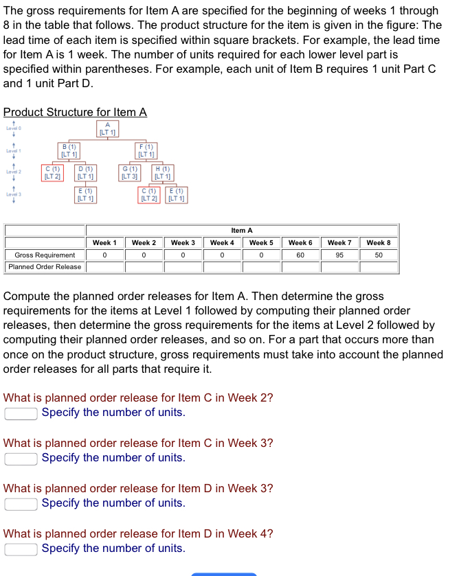 Solved The gross requirements for Item A are specified for | Chegg.com