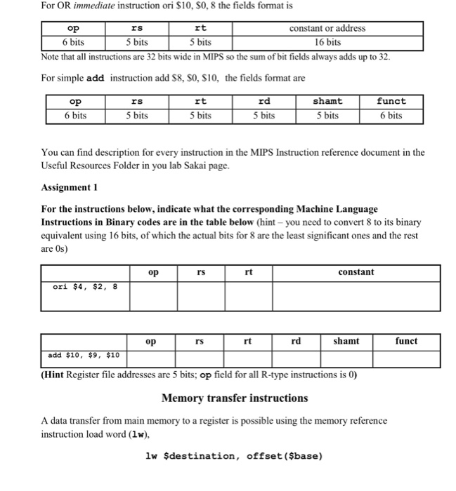 Solved For OR immediate instruction ori $10, S0, 8 the | Chegg.com