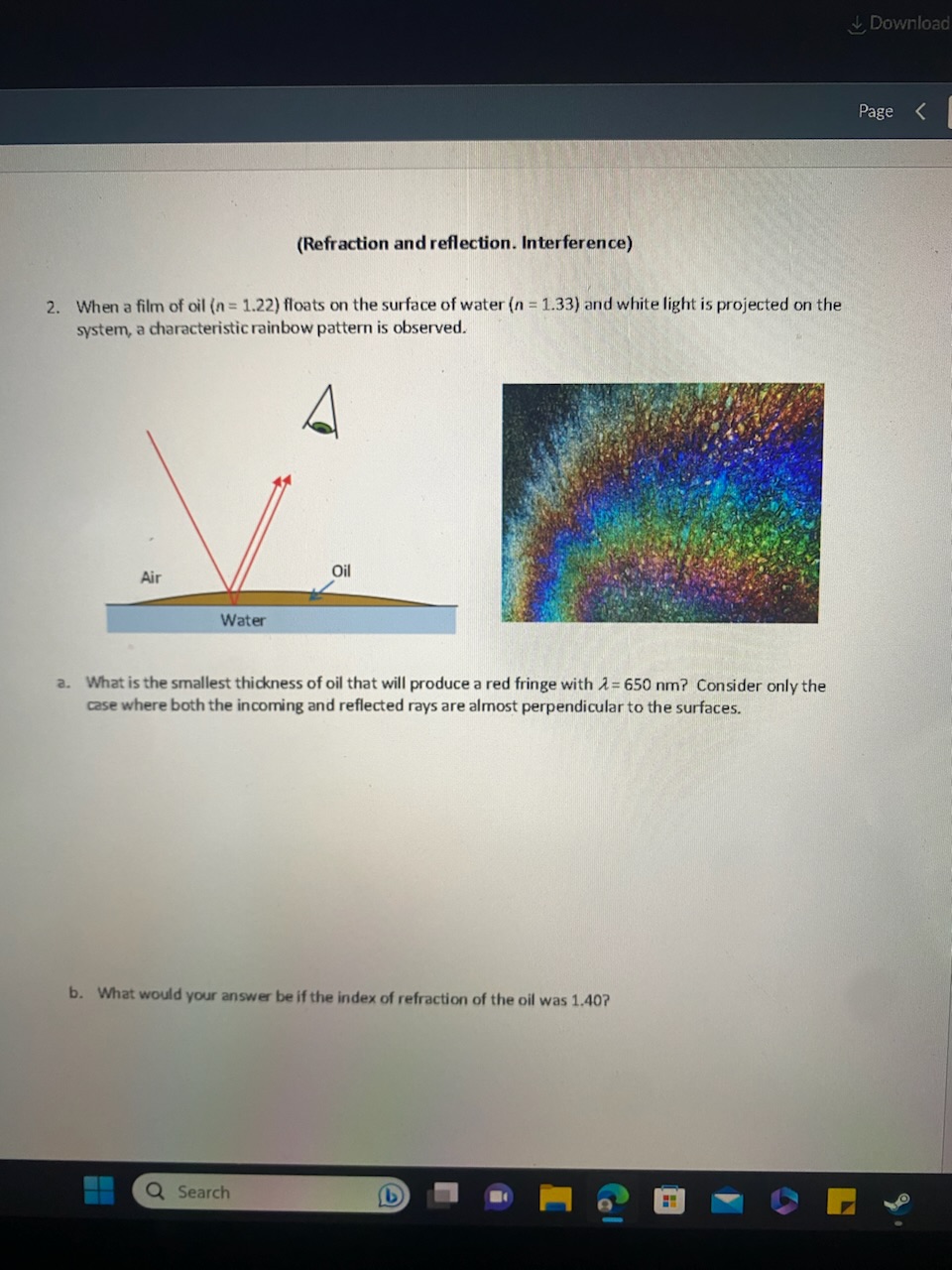 Solved (Refraction and reflection. Interference) 2. When a | Chegg.com