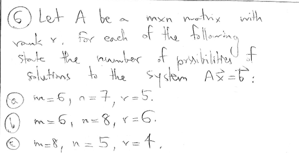 Solved 6 A Let A be man matrix with rank r. for each of the | Chegg.com