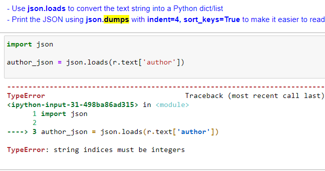 Solved JSON dumps command with APIs. How should I fix this | Chegg.com