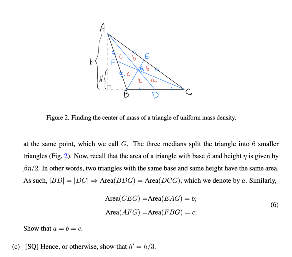 Solved 3. Center of mass of a triangle. In class, we showed | Chegg.com