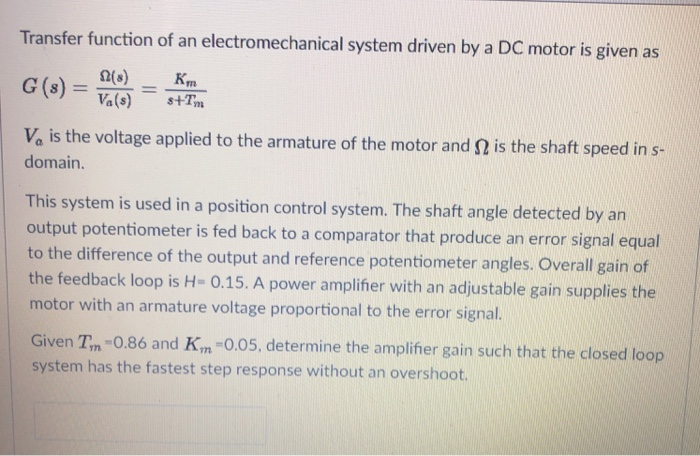 Solved Transfer function of an electromechanical system | Chegg.com
