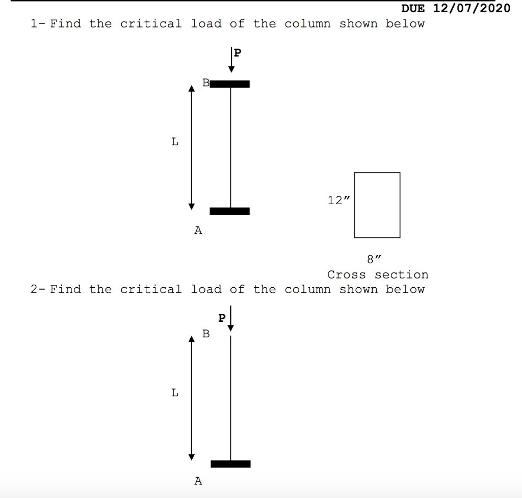 Solved DUE 12/07/2020 1- Find the critical load of the | Chegg.com