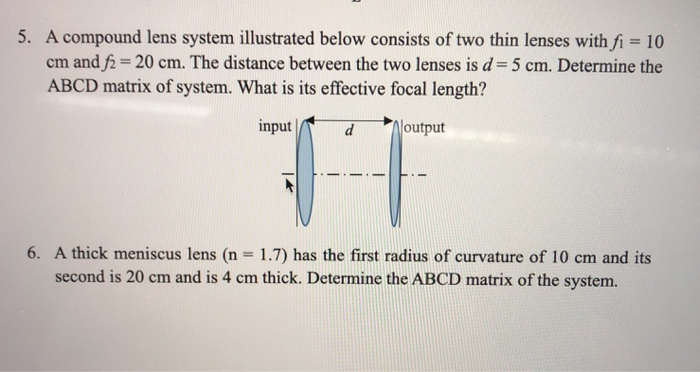 Solved 5. A compound lens system illustrated below consists | Chegg.com