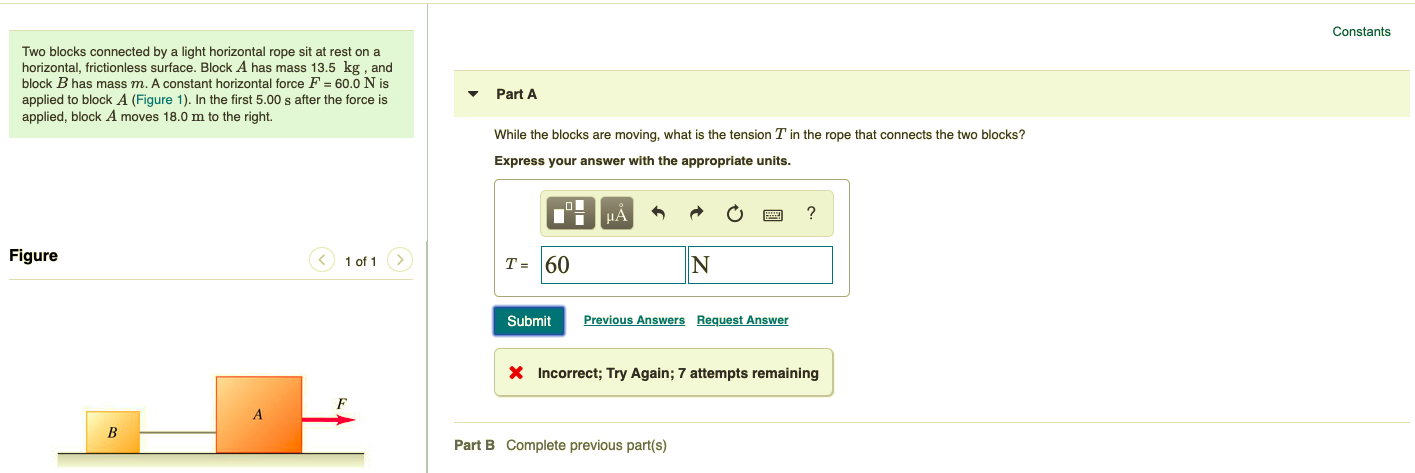 Solved Constants Two blocks connected by a light horizontal | Chegg.com
