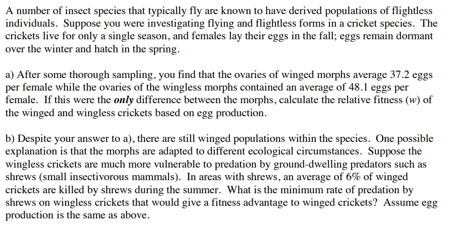 Solved A number of insect species that typically fly are | Chegg.com