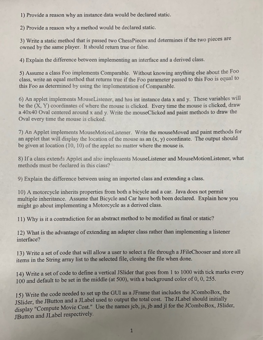 Solved 1) Provide a reason why an instance data would be | Chegg.com