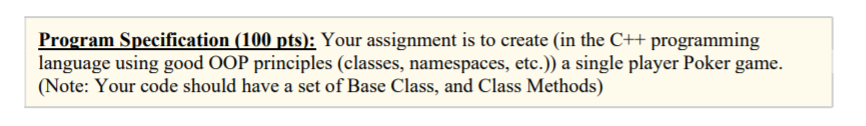 Solved Program Specification 100 Pts Assignment Create C Programming Language Using Good Oop