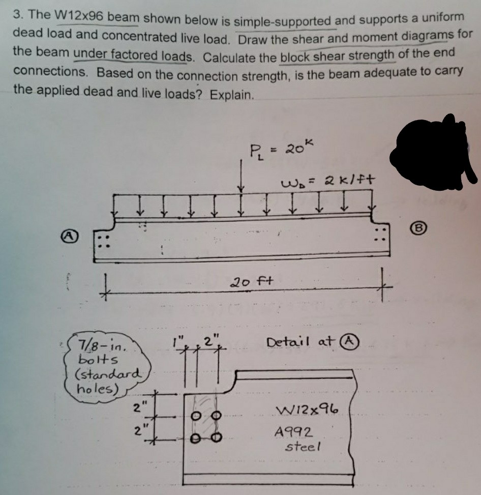 3. The W12x96 beam shown below is simple supported | Chegg.com