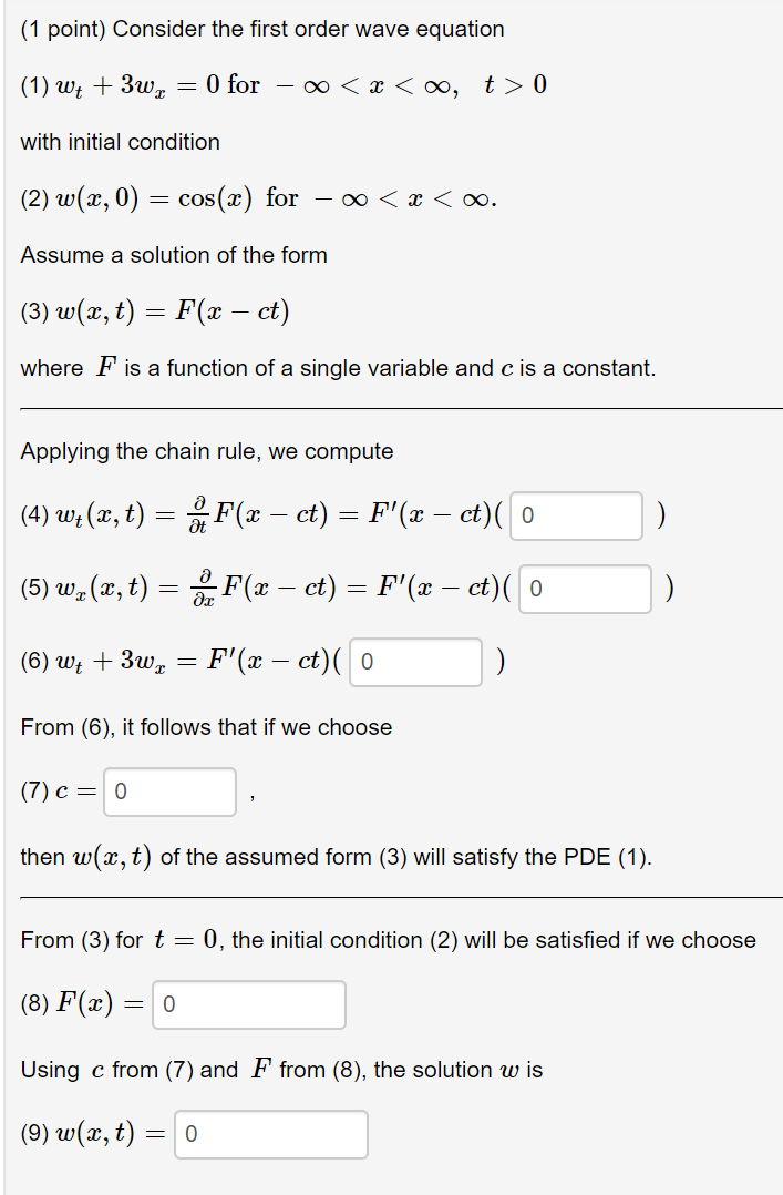 Solved (1 point) Consider the first order wave equation (1) | Chegg.com