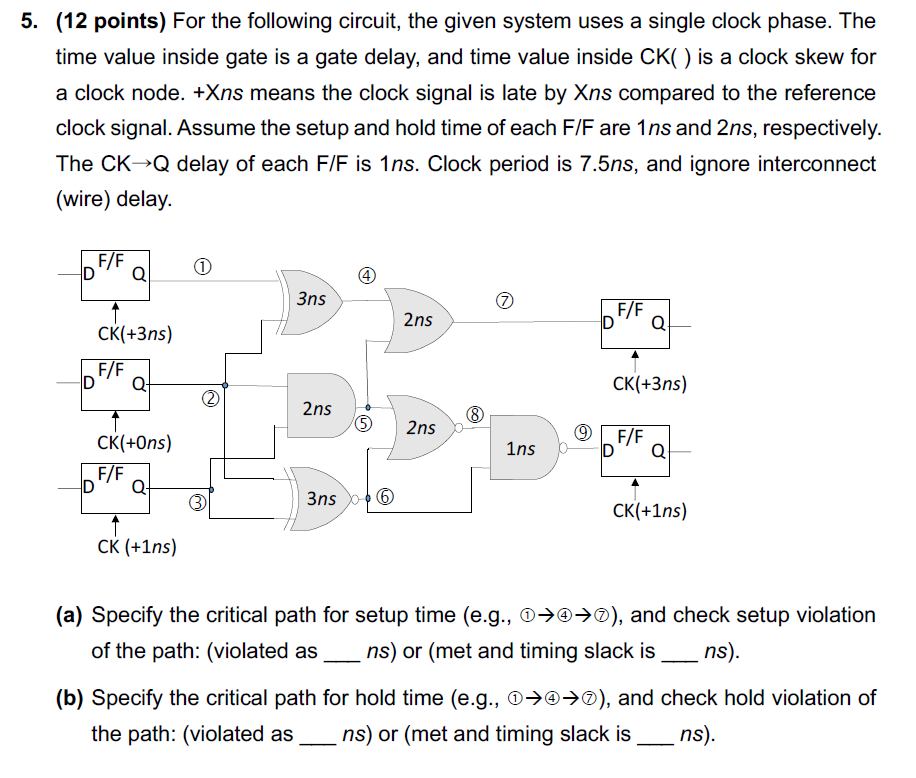 Solved (12 points) For the following circuit, the given | Chegg.com