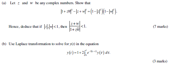 Solved (a) Letz and w be any complex numbers. Show that | Chegg.com