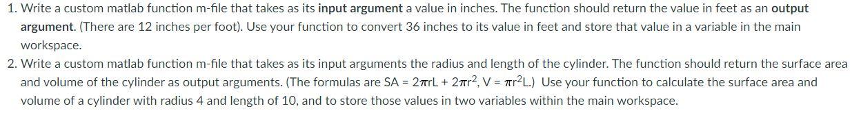 Solved 1. Write a custom matlab function m-file that takes | Chegg.com