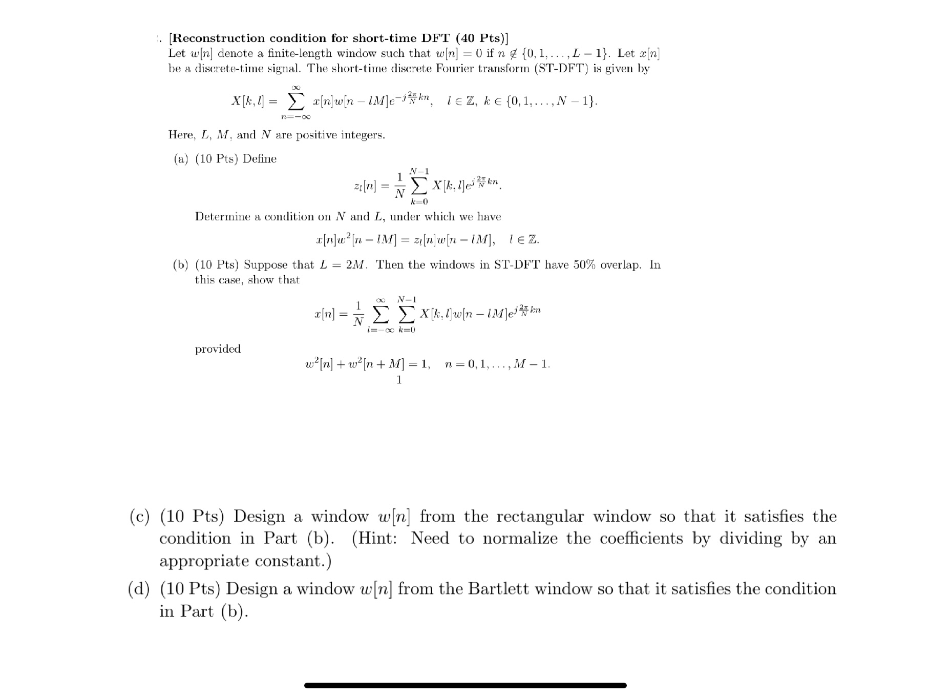 Solved [Reconstruction condition for short-time DFT (40 | Chegg.com