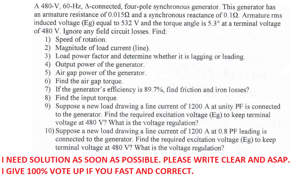 Solved A 480-V, 60-Hz, A-connected, four-pole synchronous | Chegg.com