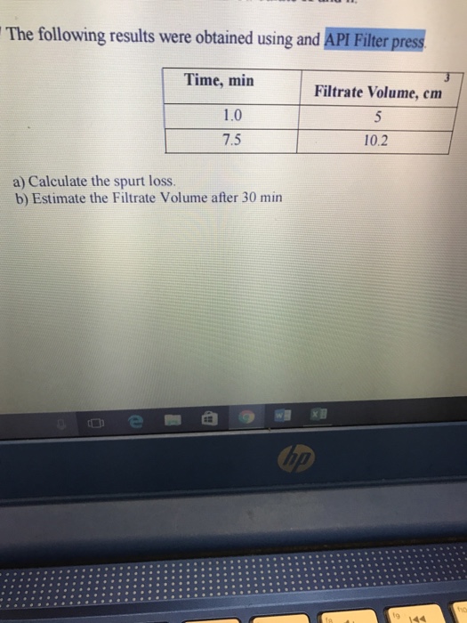 Solved The following results were obtained using and API | Chegg.com