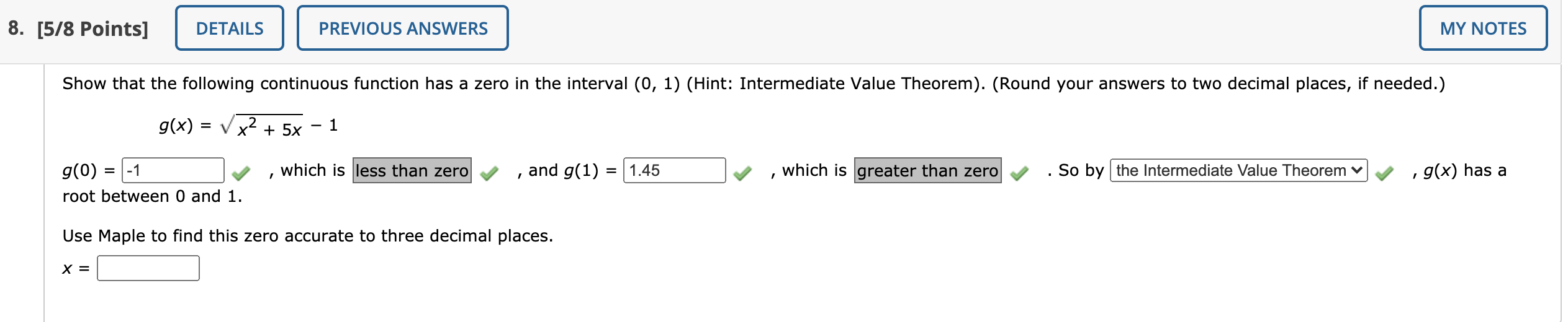 Solved 8. [5/8 Points] DETAILS PREVIOUS ANSWERS MY NOTES | Chegg.com