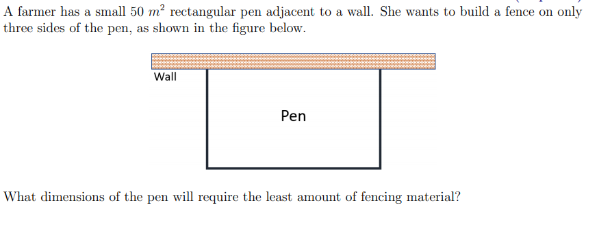 Solved A farmer has a small 50 m² rectangular pen adjacent | Chegg.com