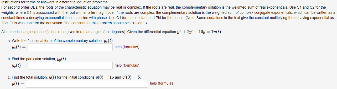 Solved Instructions for forms of answers in differential | Chegg.com