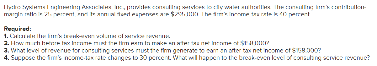 Solved Hydro Systems Engineering Associates, Inc., provides | Chegg.com