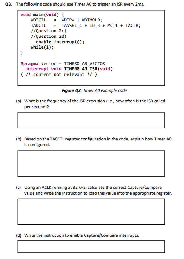Q3. The following code should use Timer AO to trigger | Chegg.com