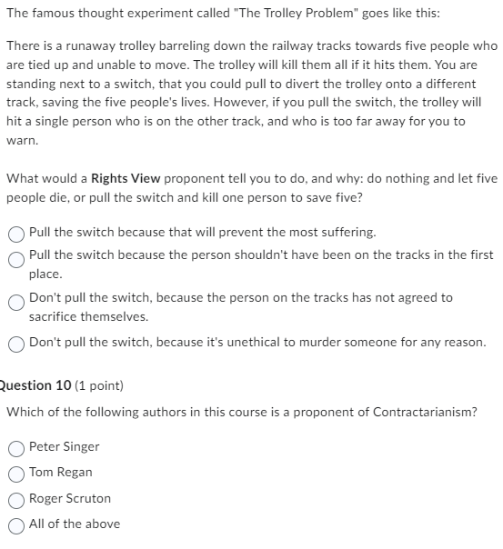 Solved The famous thought experiment called "The Trolley | Chegg.com
