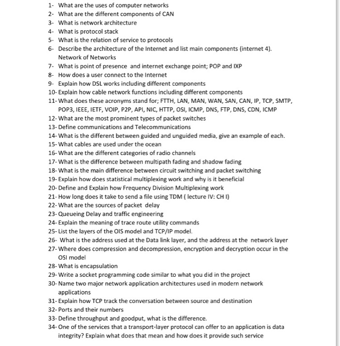 Solved 1 What are the uses of computer networks 2- What are | Chegg.com