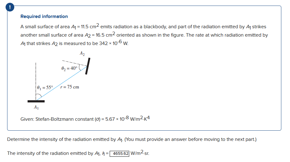 Solved Required information A small surface of area A1=11.5 | Chegg.com