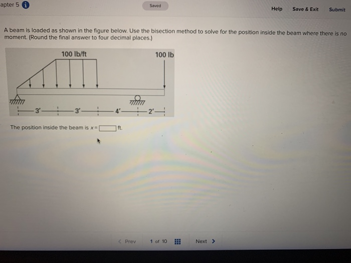 Solved apter 5 G Saved Help Save & Exit Submit A beam is | Chegg.com