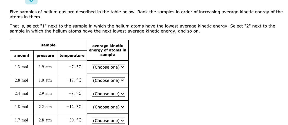 Solved Five samples of helium gas are described in the table | Chegg.com