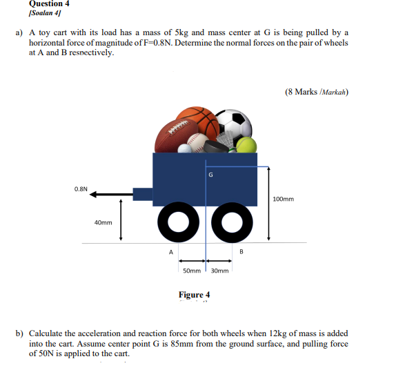Solved Question 4 Soalan 41 a) A toy cart with its load has | Chegg.com
