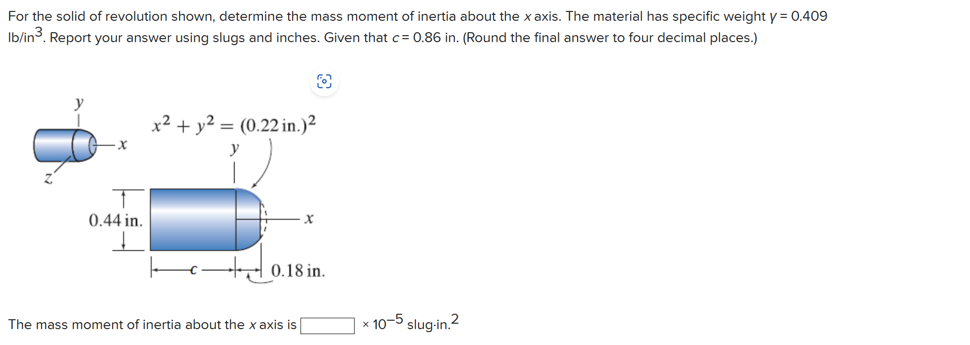 Solved For the solid of revolution shown, determine the mass | Chegg.com