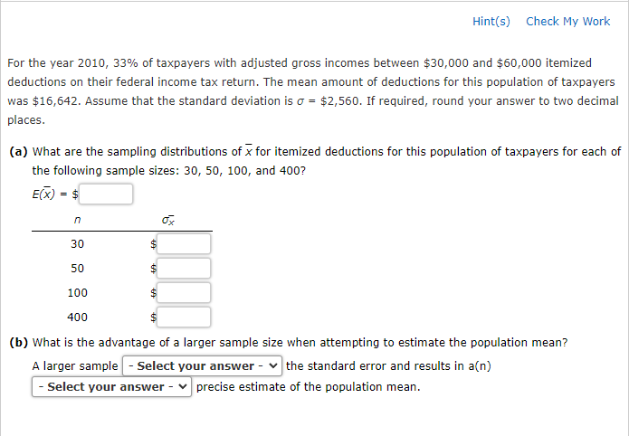 Solved Hint(s) Check My Work For the year 2010, 33% of | Chegg.com