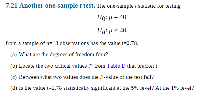 Solved 7.21 Another one-sample t test. The one-sample t | Chegg.com