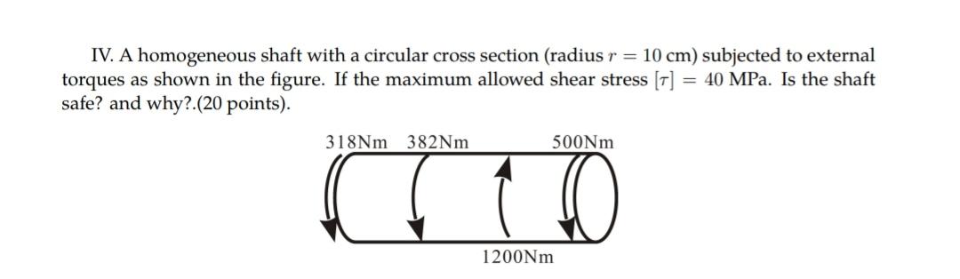 Solved IV. A homogeneous shaft with a circular cross section | Chegg.com
