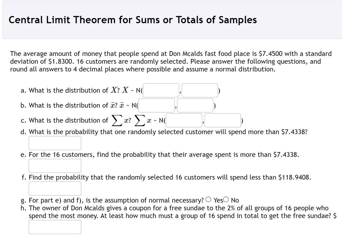 Solved Central Limit Theorem for Sums or Totals of Samples | Chegg.com