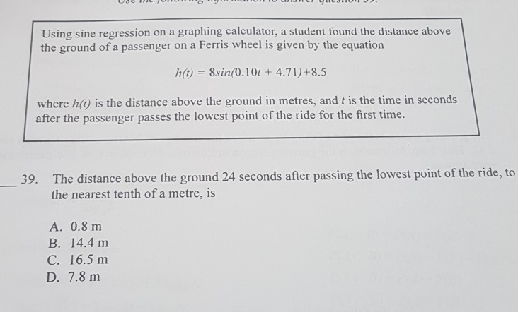 Solved Using sine regression on a graphing calculator, a | Chegg.com